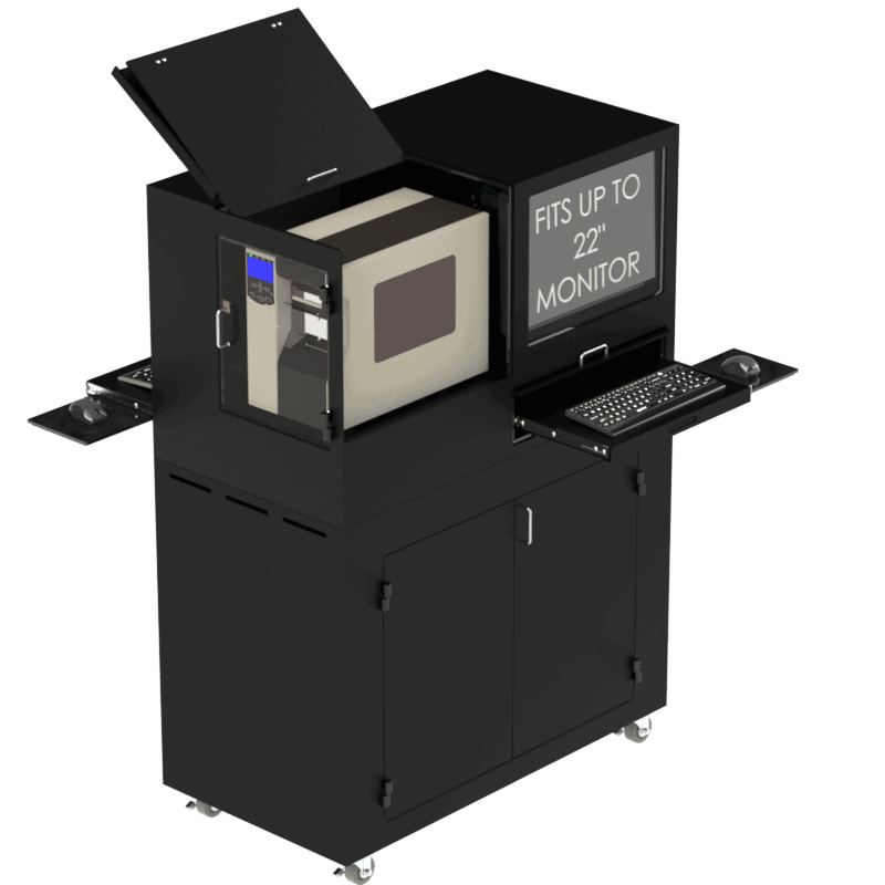 Dual-Monitor Mobile Computer Workstation with Barcode Printer Enclosure ...